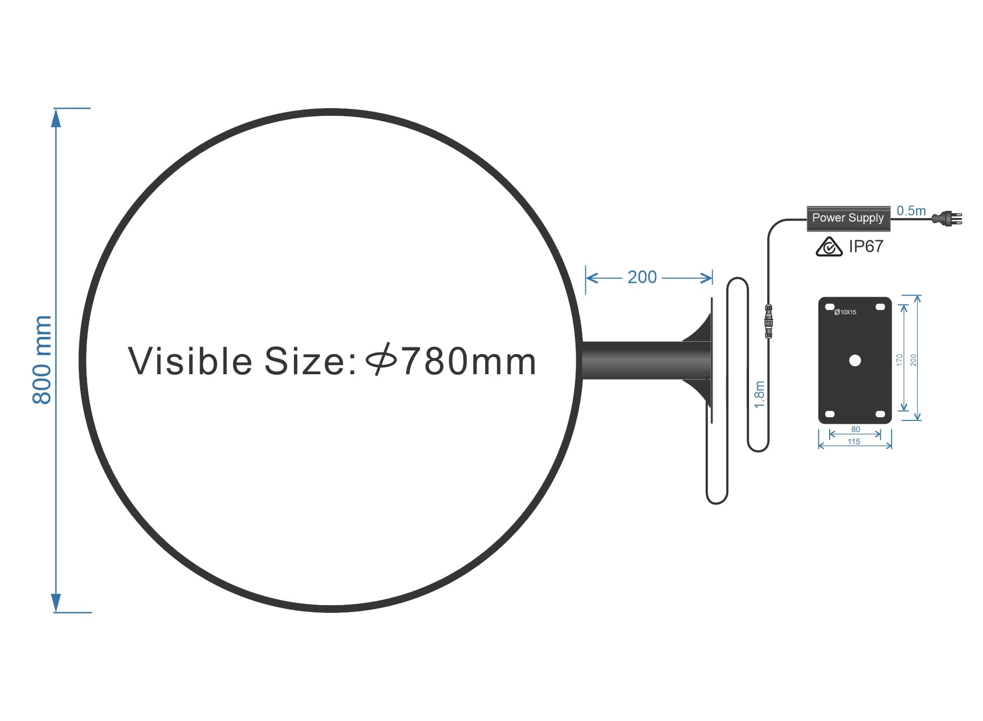 Round LED Lightbox with Flat-Face One-arm | Double-sided